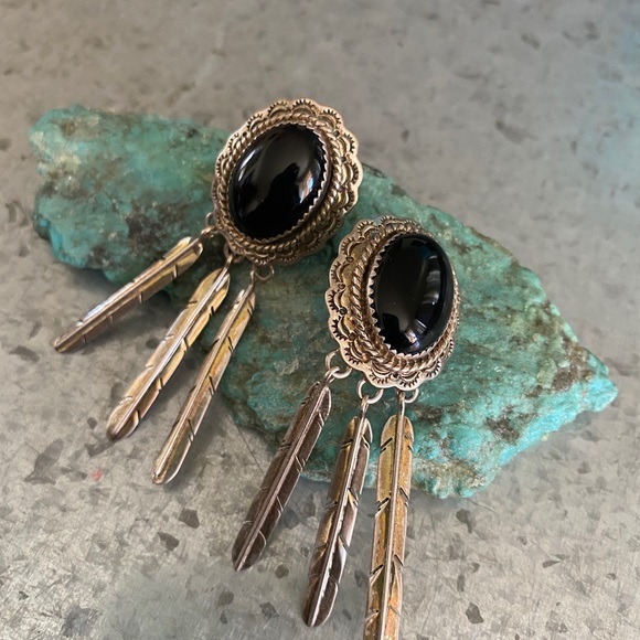 Jewelry | Native American Feather Sterling Silver Black Onyx Signed Bw ...